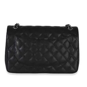Chanel Quilted Caviar Jumbo Double Flap Bag - Black