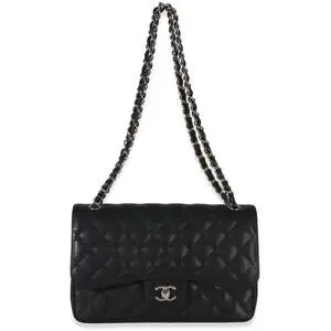 Chanel Quilted Caviar Jumbo Double Flap Bag - Black