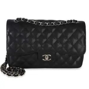 Chanel Quilted Caviar Jumbo Double Flap Bag - Black