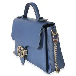 Gucci Calfskin Interlocking Gg Top Handle Bag - Blue