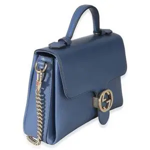 Gucci Calfskin Interlocking Gg Top Handle Bag - Blue