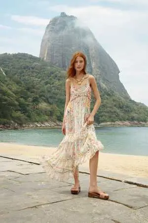 Farm Rio Multicolor Rendeira Ruffled Sleeveless Maxi Dress