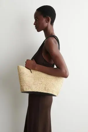 Cos Hand-woven Straw Tote Bag With Leather Details