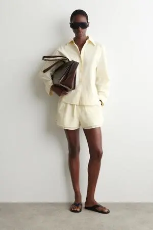 Cos Pleated Striped Cotton Shirt