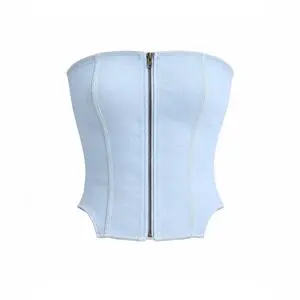 LUROQ LONDON Denim Bustier With Zip Detail