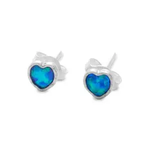 ISLA SILVER Blue Opalite Heart Stud Earrings - Blue/silver