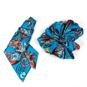 JANARA JONES Floral Paisley Satin Twilly & Scrunchie Set - Blue
