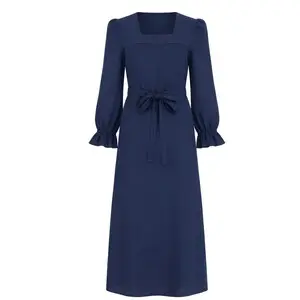 THE TUNIC SHOP Linen Maxi Dress With Ruffled Cuffs - Blue