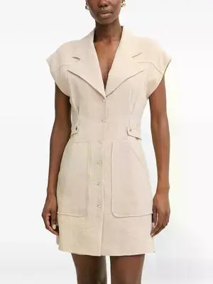 SIMONA CORSELLINI Beige Textured Notched Lapels Button-up Dress