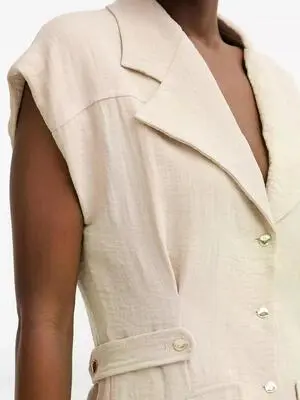SIMONA CORSELLINI Beige Textured Notched Lapels Button-up Dress