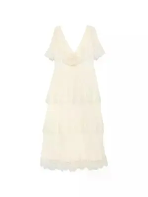 SELF-PORTRAIT Lace-trimmed Pleated Midi Dress