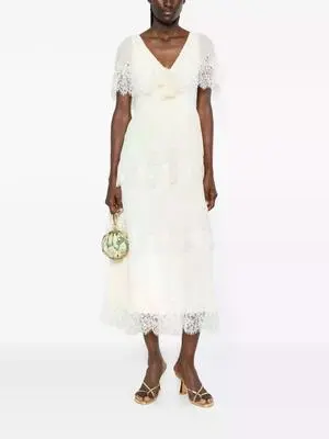 SELF-PORTRAIT Lace-trimmed Pleated Midi Dress