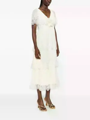 SELF-PORTRAIT Lace-trimmed Pleated Midi Dress