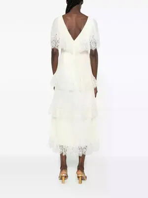 SELF-PORTRAIT Lace-trimmed Pleated Midi Dress