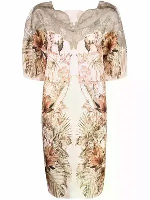 Alberta Ferretti Macramé Detailing Floral-print Shift Dress