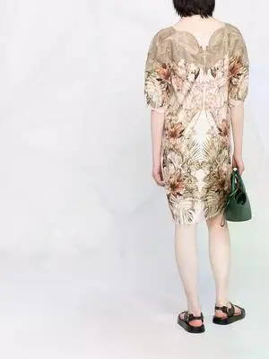 Alberta Ferretti Macramé Detailing Floral-print Shift Dress
