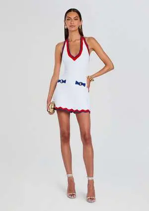 Retrofete Florra Rib Knit Halter Mini Dress - White/geranium