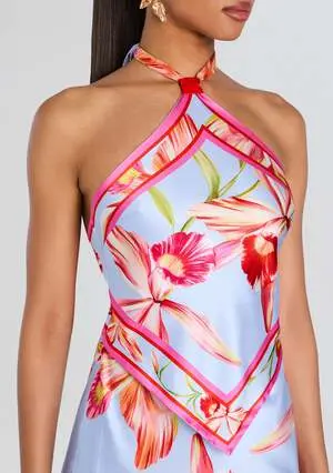 Retrofete Adelaide Silk Halterneck Mini Dress - L'acqua Orchid