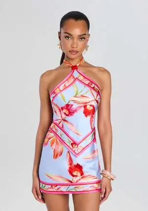 Retrofete Adelaide Silk Halterneck Mini Dress - L'acqua Orchid