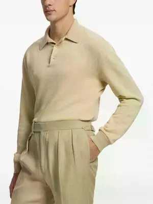 Ralph Lauren Purple Label Champagne Herringbone-jacquard Polo Sweater