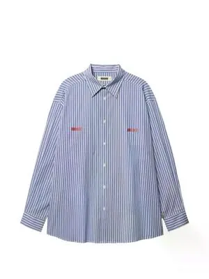 WOODBIRD Brooks Lion Embroidered Striped Shirt