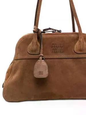 Miu Miu Logo-embossed Suede Bauletto Shoulder Bag - Brown