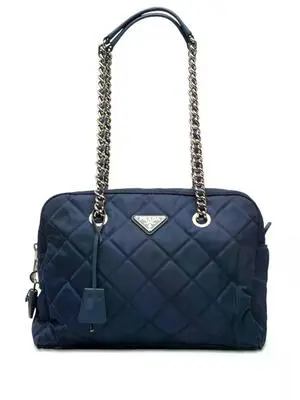 Prada Tessuto Impuntu Chain Shoulder Bag - Blue