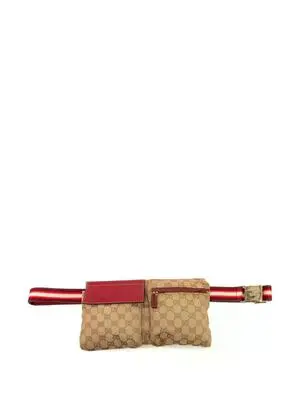 Gucci Gg Canvas Web Double Pocket Belt Bag - Red