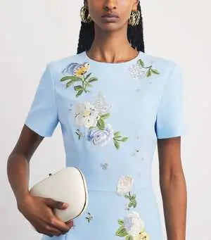 Carolina Herrera Crepe Floral Embroidered Gown - Blue