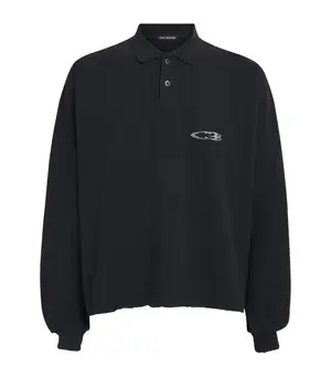 COLE BUXTON Cotton Distressed Surf Polo Shirt - Black