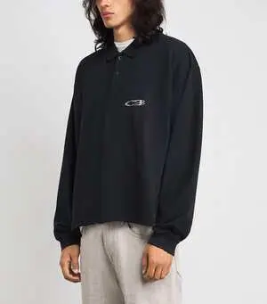 COLE BUXTON Cotton Distressed Surf Polo Shirt - Black