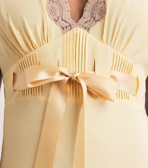 Rixo Marlice Silk Midi Dress With Lace Trim And Bow Detail - Yellow