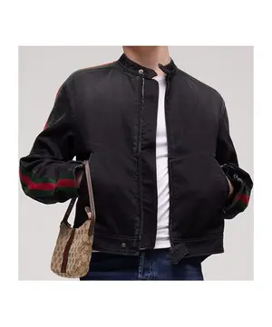 Gucci Denim Biker Jacket With Web Detail