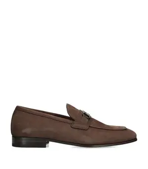 FERRAGAMO Suede Gancini Loafers - Brown