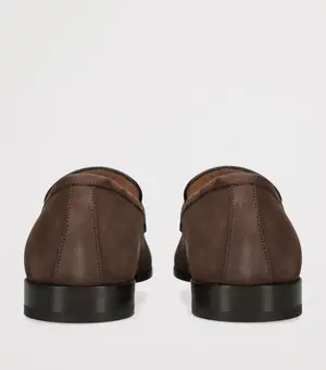 FERRAGAMO Suede Gancini Loafers - Brown