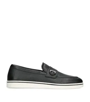 FERRAGAMO Leather Tancredi Loafers - Black