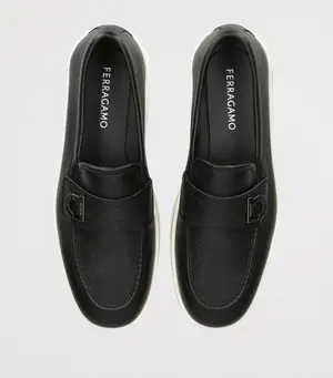 FERRAGAMO Leather Tancredi Loafers - Black