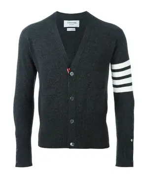 Thom Browne V-neck Four-bar Stripe Cardigan - Dark Grey