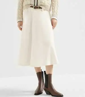 Brunello Cucinelli Cotton And Wool Blend Midi Skirt - White