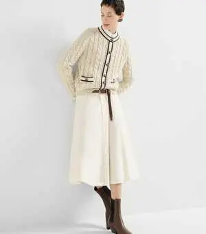 Brunello Cucinelli Cotton And Wool Blend Midi Skirt - White