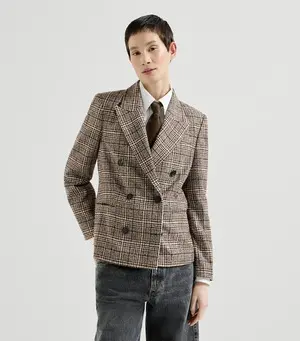 Brunello Cucinelli Alpaca-blend Checked Double-breasted Blazer - Beige