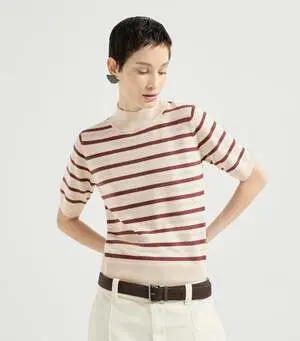 Brunello Cucinelli Striped Wool-cashmere-silk Knit Top