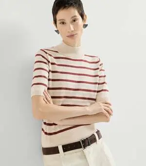 Brunello Cucinelli Striped Wool-cashmere-silk Knit Top
