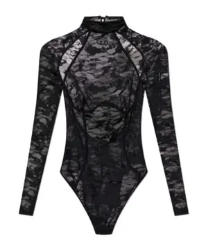 DIESEL® Lace High Neck Long Sleeve Bodysuit With Open Back