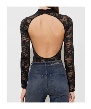 DIESEL® Lace High Neck Long Sleeve Bodysuit With Open Back