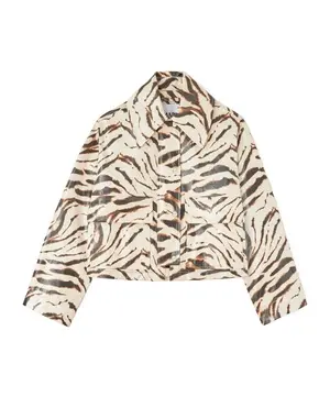 GANNI Zebra Print Cropped Jacket - Egret