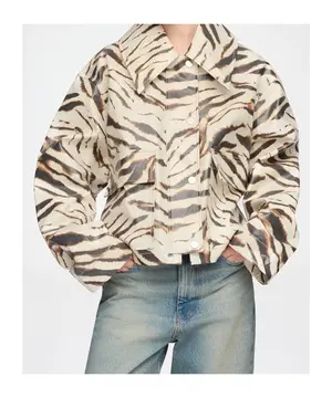 GANNI Zebra Print Cropped Jacket - Egret
