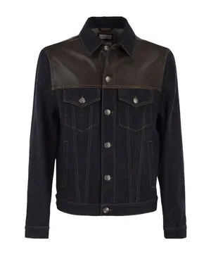 Brunello Cucinelli Paneled Denim And Leather Trucker Jacket