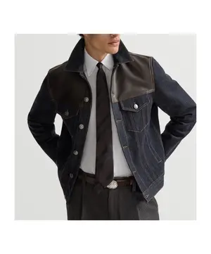 Brunello Cucinelli Paneled Denim And Leather Trucker Jacket