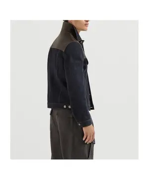 Brunello Cucinelli Paneled Denim And Leather Trucker Jacket